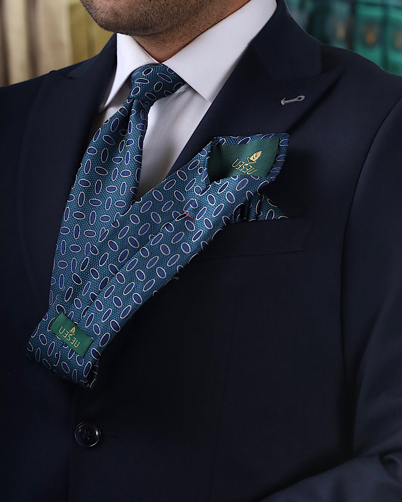 کراوات و دستمال جیب مردانه NESEN | طرح Loop فیروزه‌ای T251 - کراوات نسن